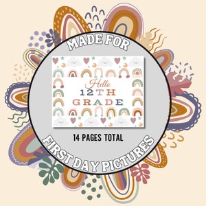 K-12 School Picture, Boho Rainbow School Sign, First Day of Prek Sign ...