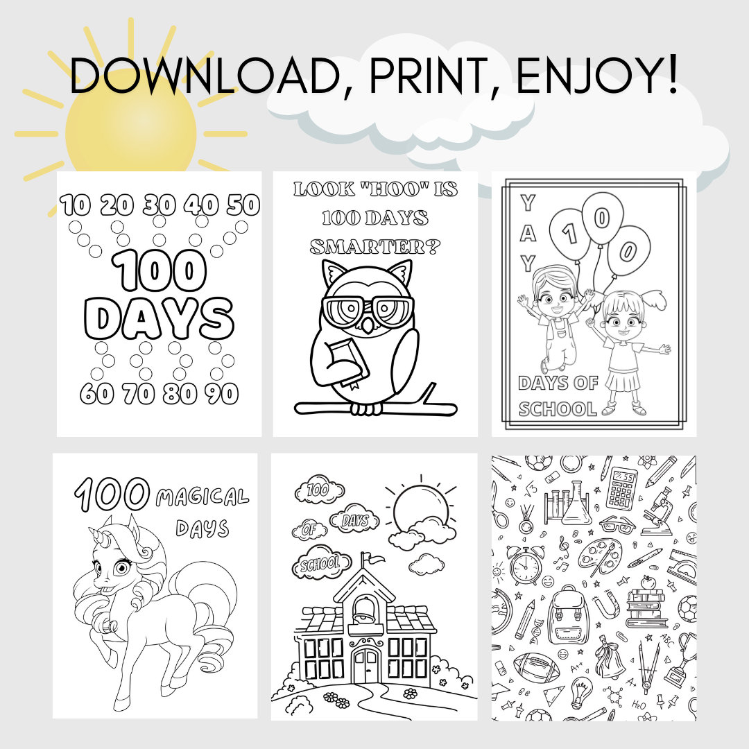 100 Days of School Coloring Pages, Education Celebration, Teacher ...