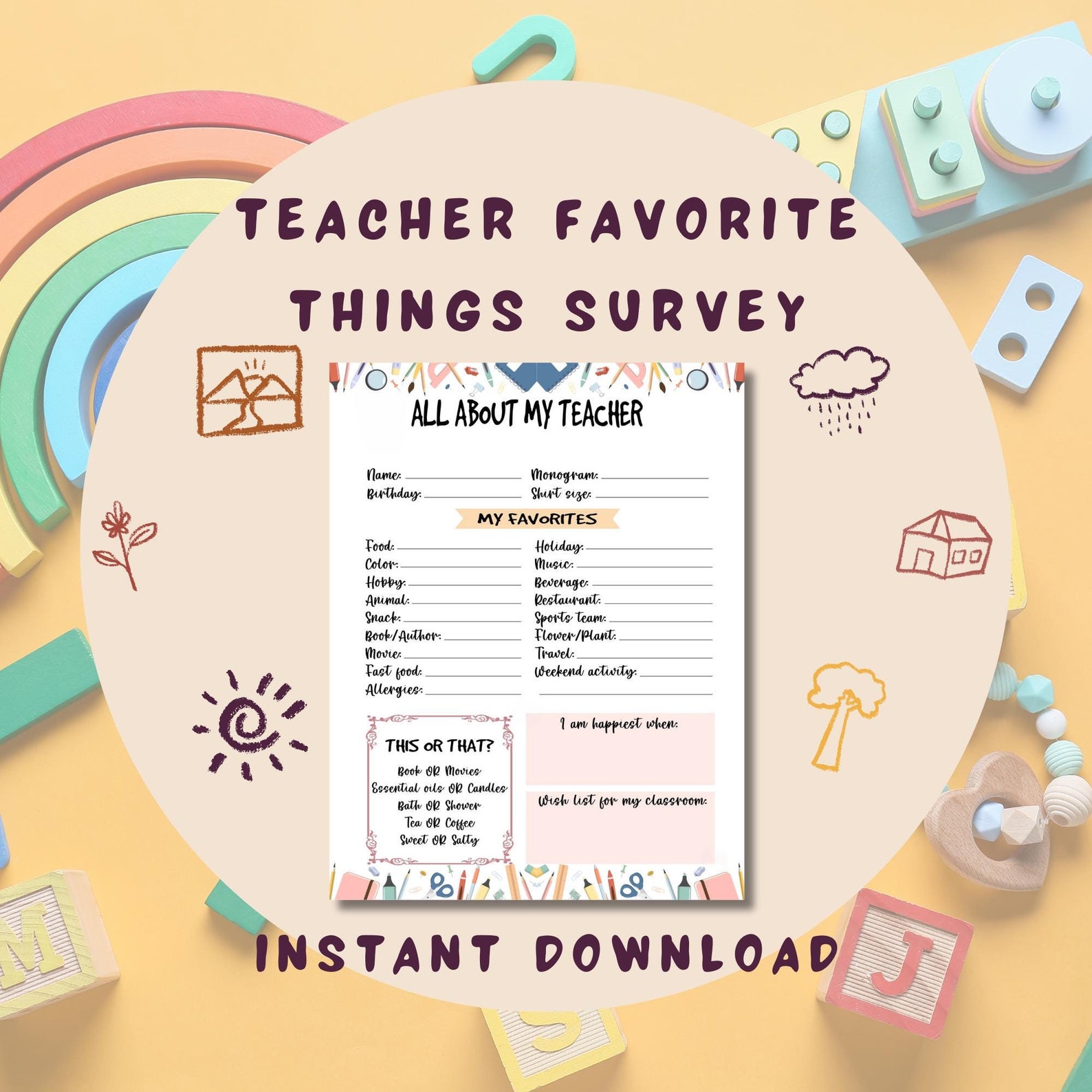 Get to Know Your Teacher, Teacher Favorite Things Survey,teacher ...