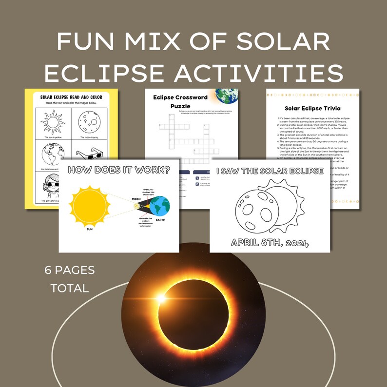 Solar Eclipse Bundle, Eclipse Printable, Solar Eclipse Party, Crossword ...