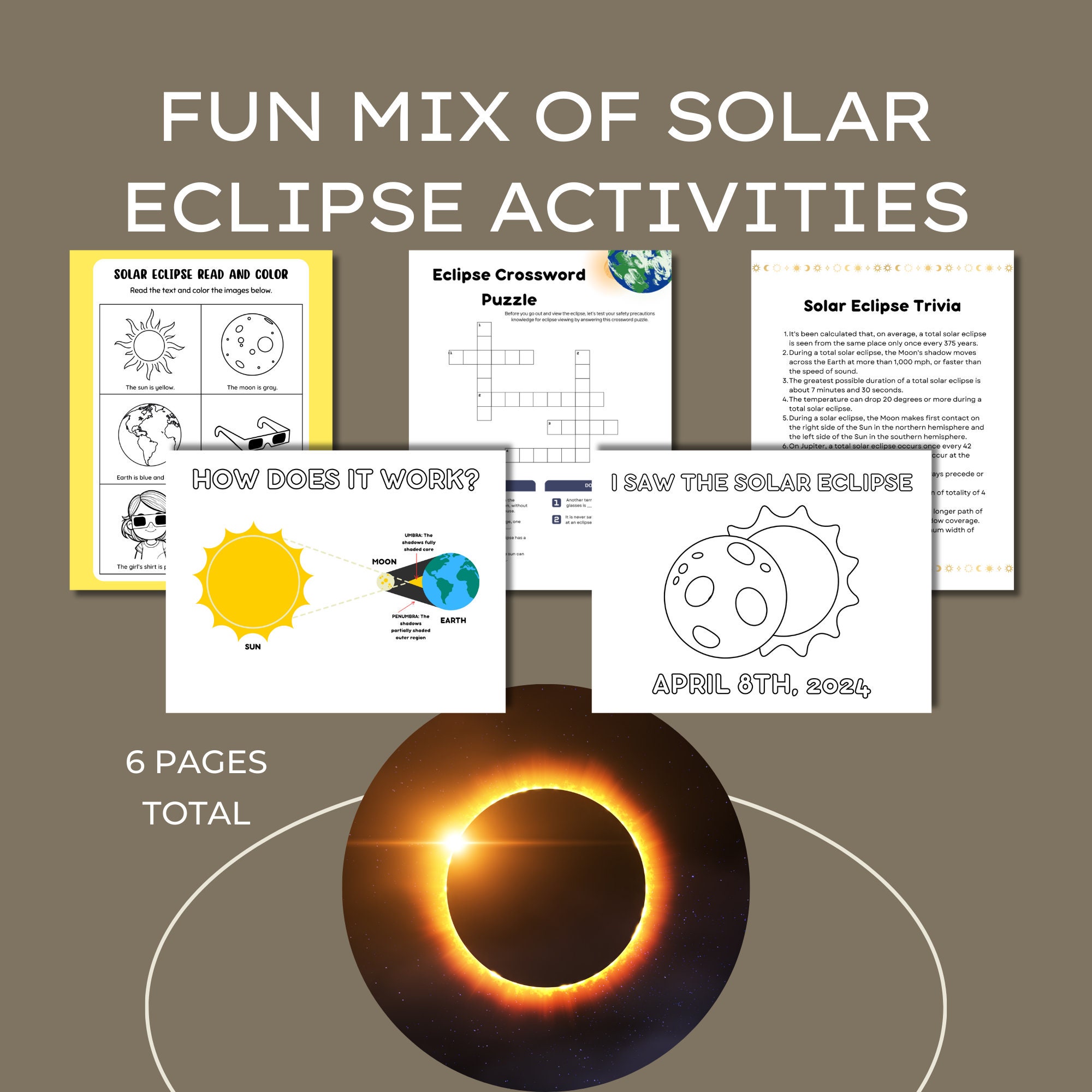 Solar Eclipse Bundle, Eclipse Printable, Solar Eclipse Party, Crossword ...