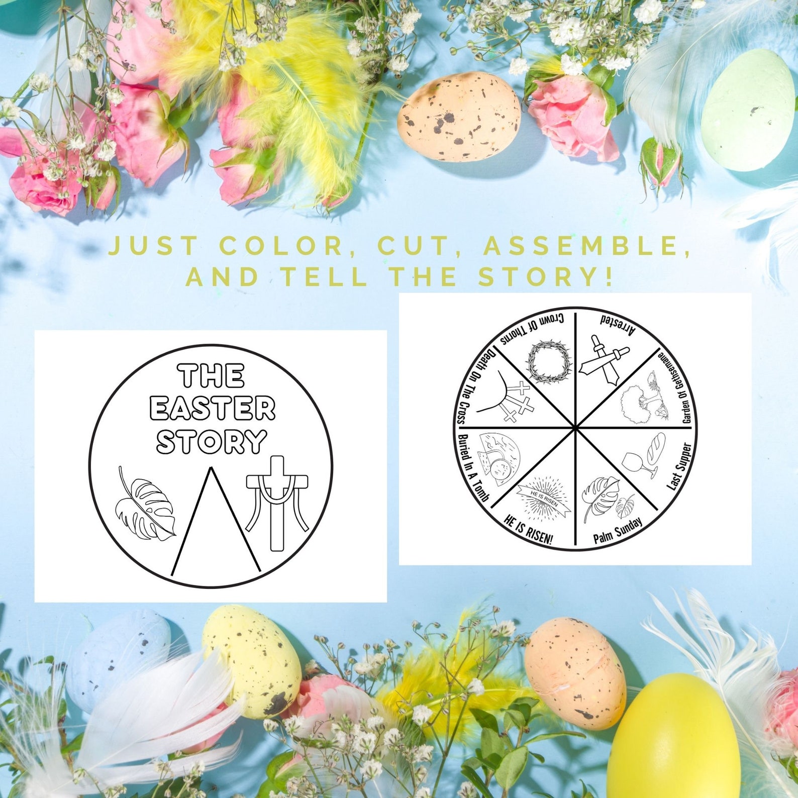 Easter Story Coloring Wheel, Printable Bible Verse Activity,holy Week ...