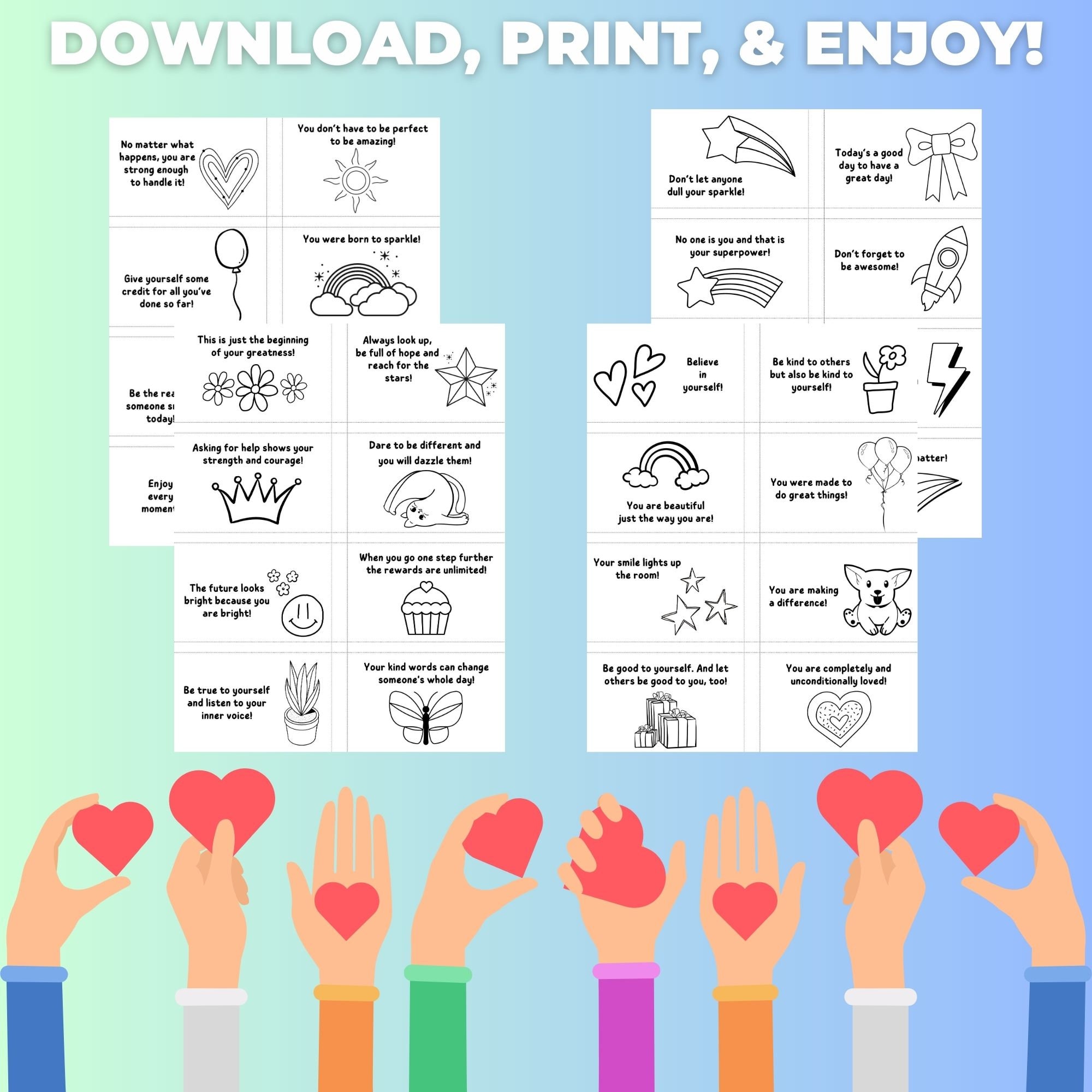 Mini Kindness Cards to Color, Loving Kindness, Printable Kindness Cards ...