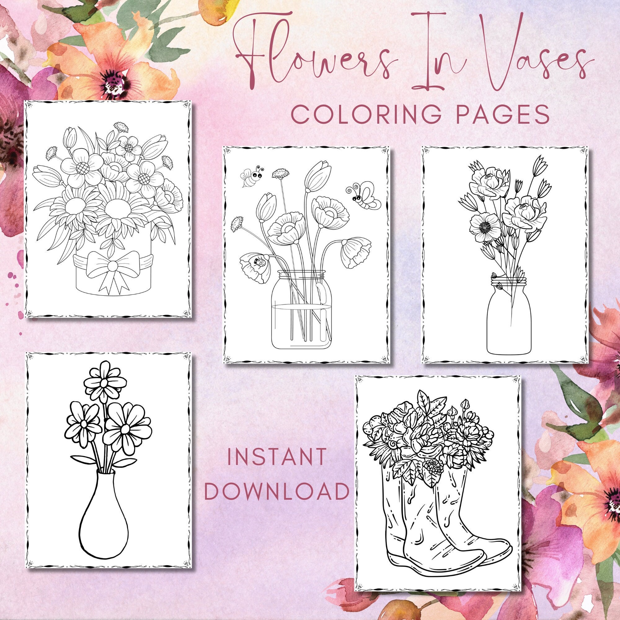 Botanical Coloring Page,all Colors Are Beautiful,floral Coloring Page ...