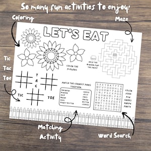 Placemat Activity Sheet,entertainment Sheets,placemat Printable ...