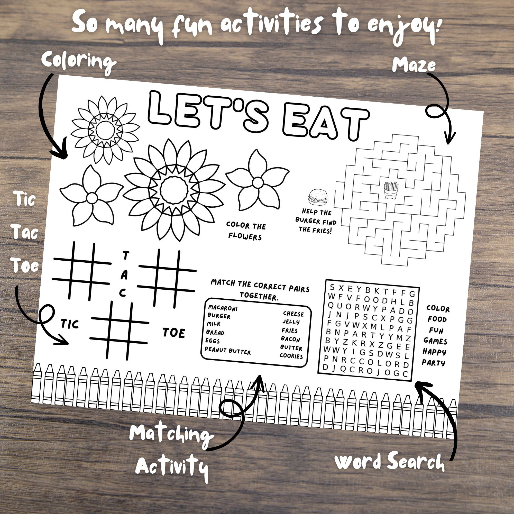 Placemat Activity Sheet,entertainment Sheets,placemat Printable ...
