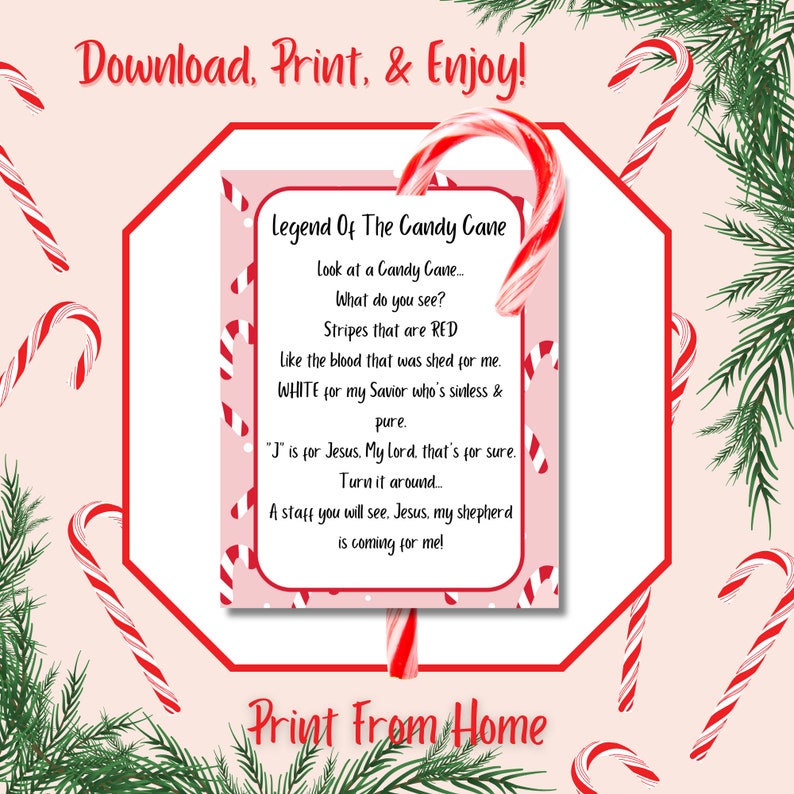 Candy Cane Poem, Legend of the Candy Cane, Christian Treat Tag, Candy ...