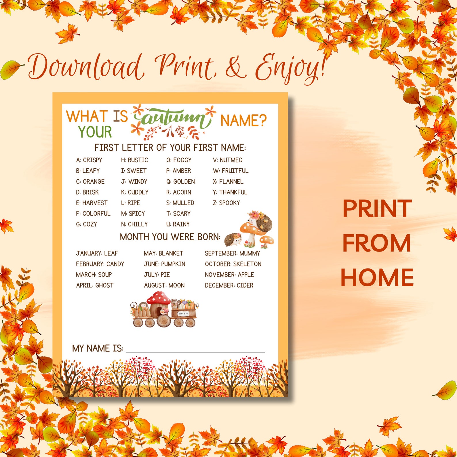 Autumn Name Generator, What's Your Name Sign,fall Name Game,slumber ...