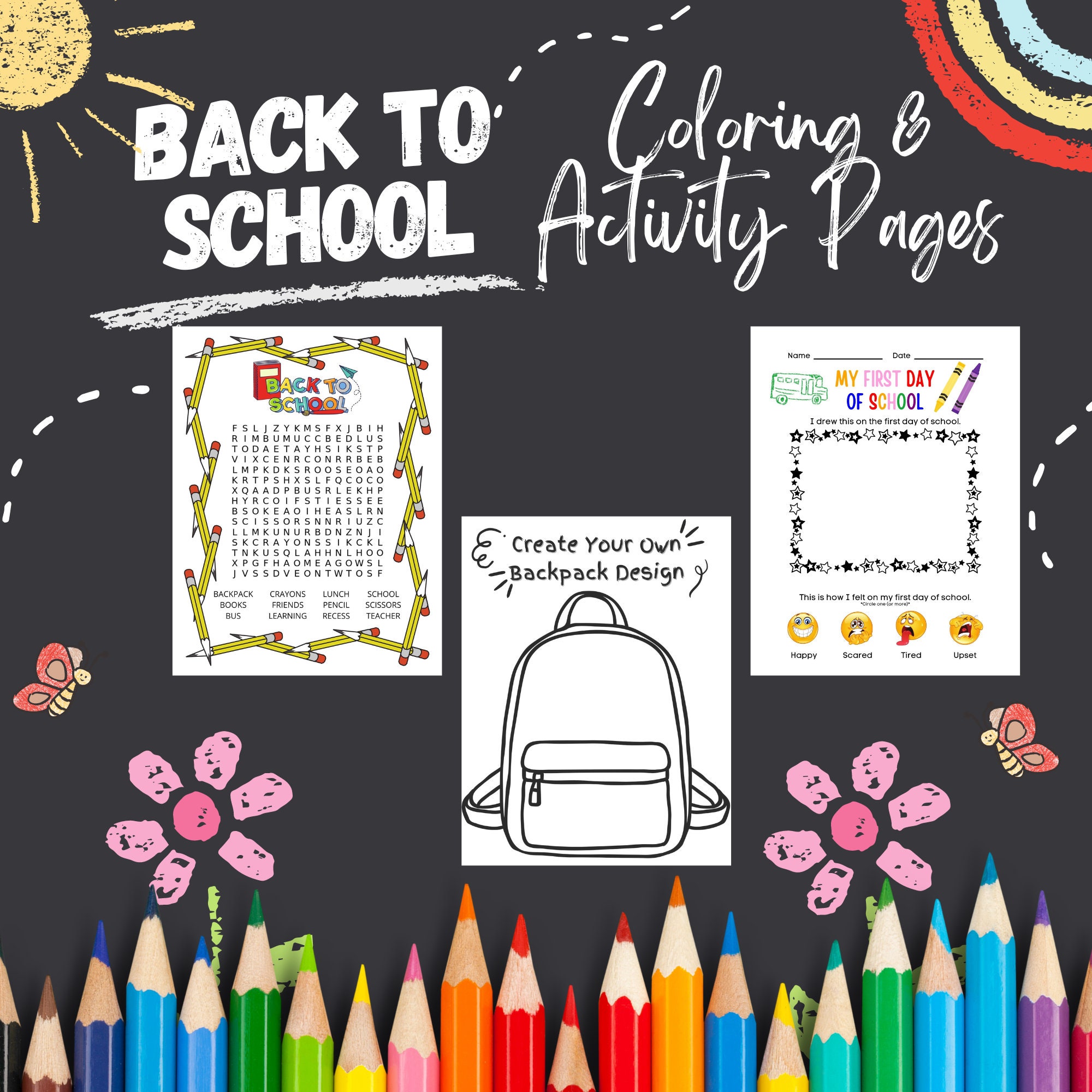 Back to School Coloring Activity Pages, 6 Pages Total, Kids Teacher ...