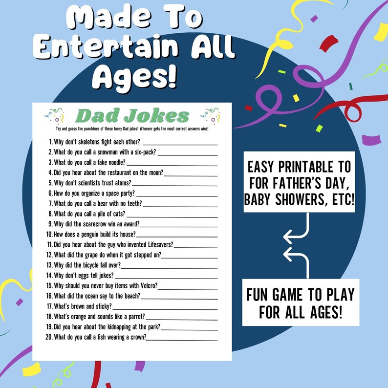 Dad Jokes Game: Fill in the Blank Trivia (printable) - Etsy
