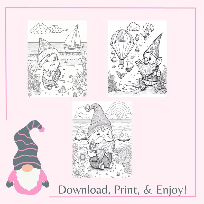 Garden Gnome Coloring Pagegnome Coloring Pagesgnomes - Etsy