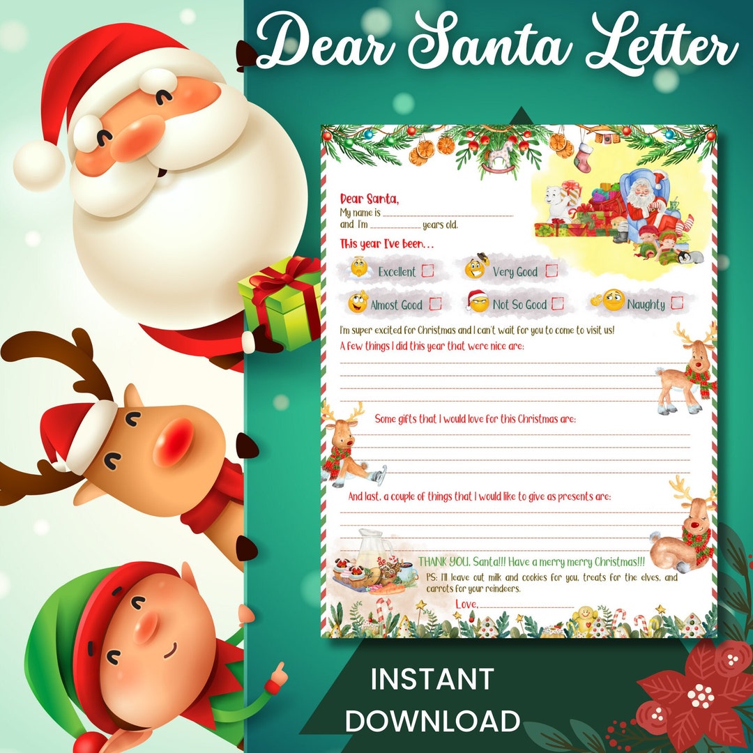 Letter to Santa Printable: Kid's Christmas Wish List (digital Download ...