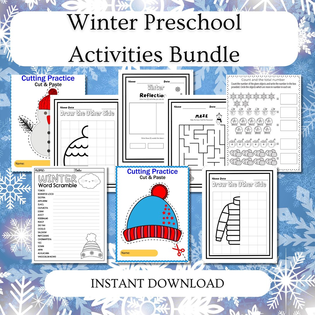 Winter Activity Bundle: Preschool Cutting, Maze, & Word Scramble ...