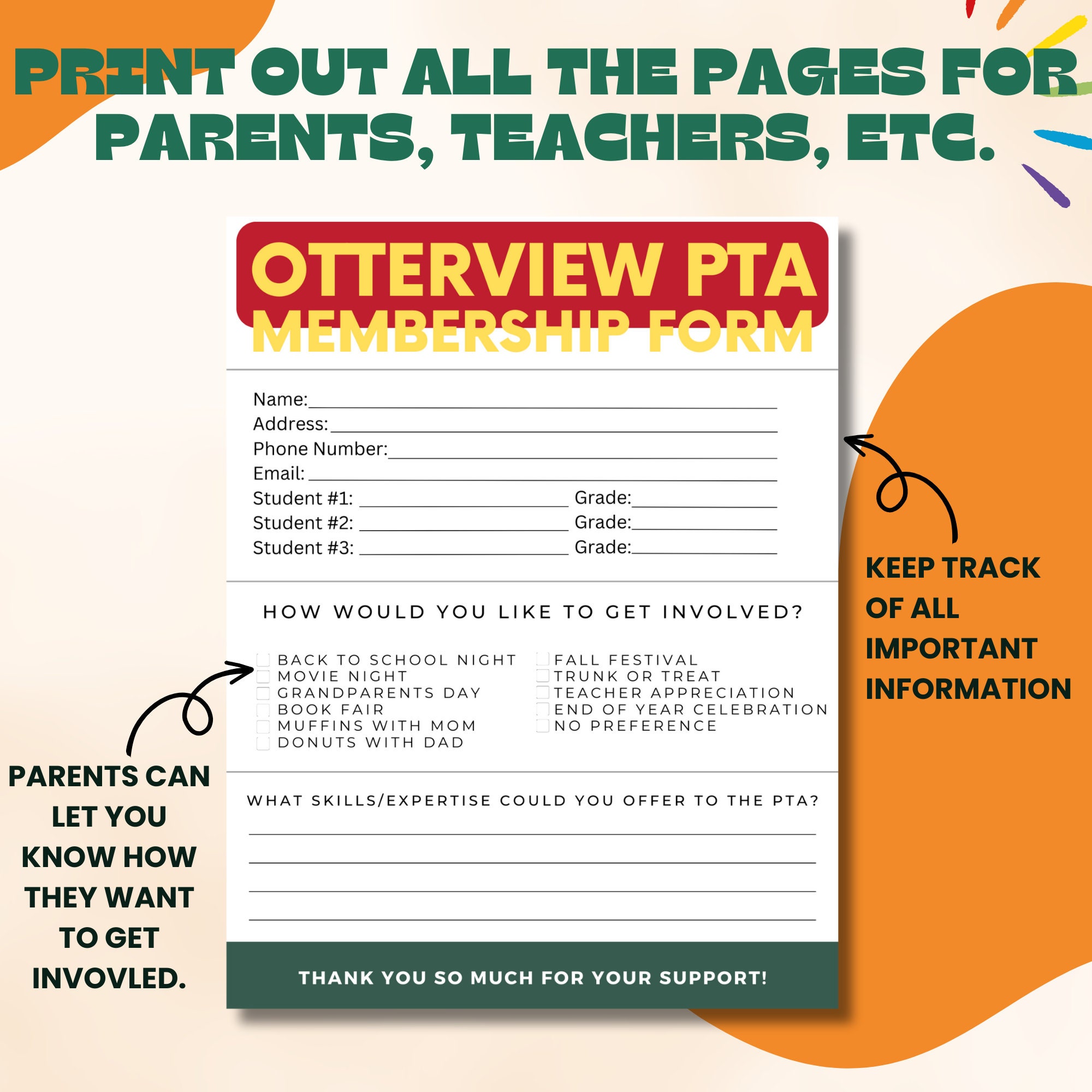 PTO Mom Era, School Pto Information Forms, Editable Pta Pto Bundle ...