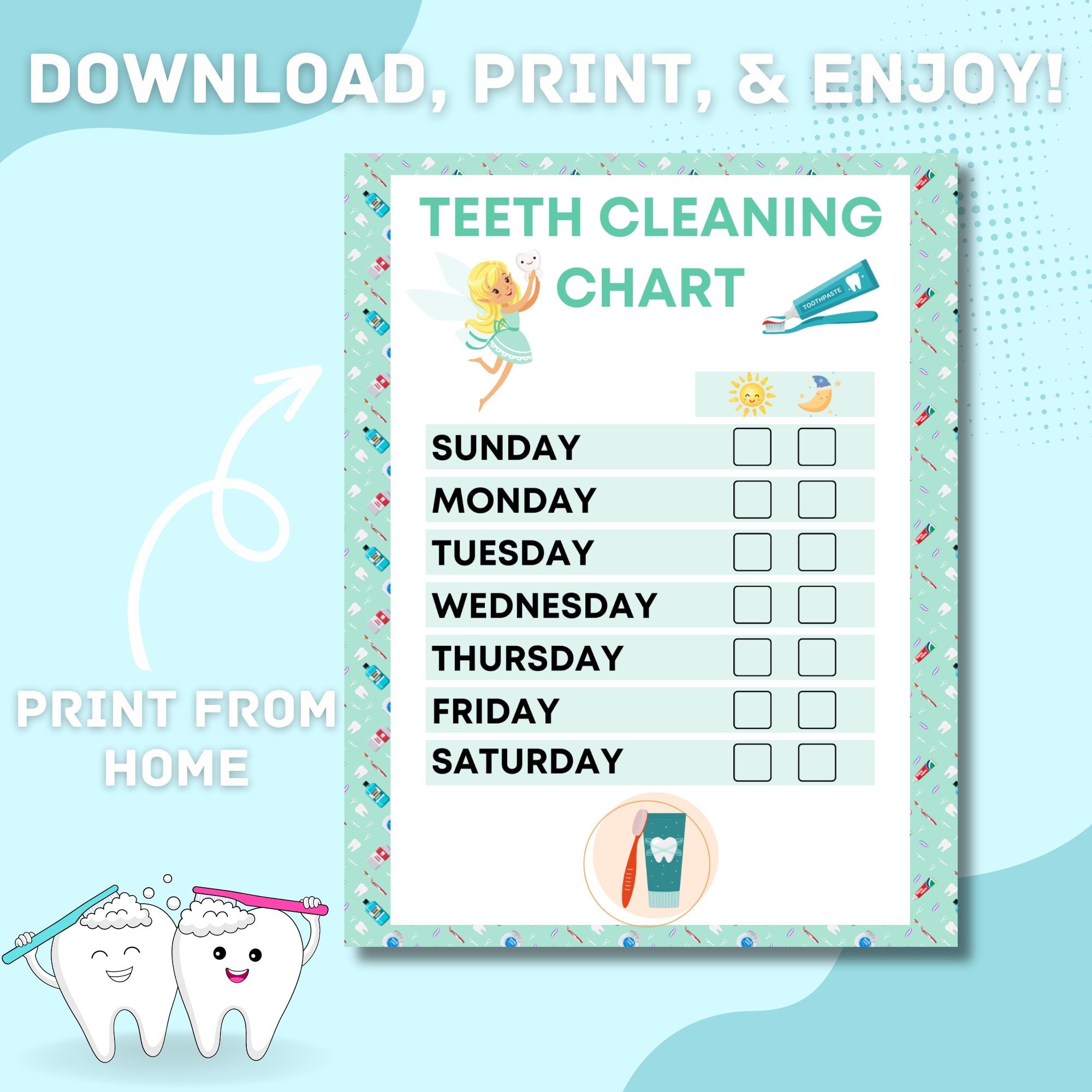 Kids Teeth Cleaning Chart Brushing Teeth Chart Oral Hygiene - Etsy