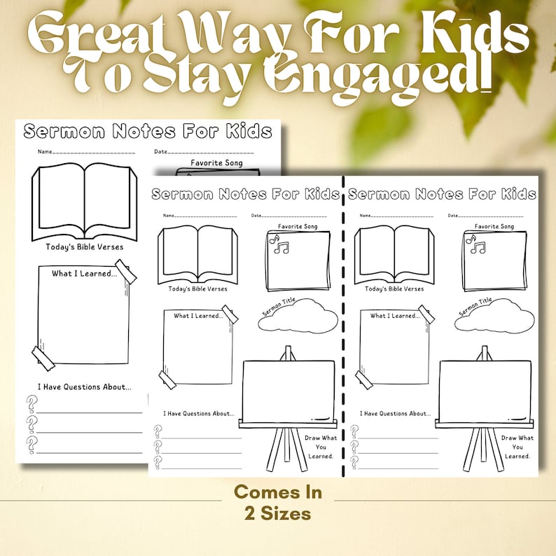 Kids Sermon Notes Printable: Church Activity Pages (digital Download ...