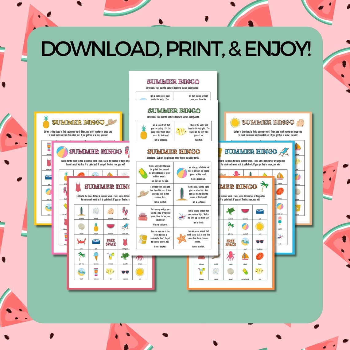 Summer Bingo Game for Kids: Printable Activity (digital Download) - Etsy