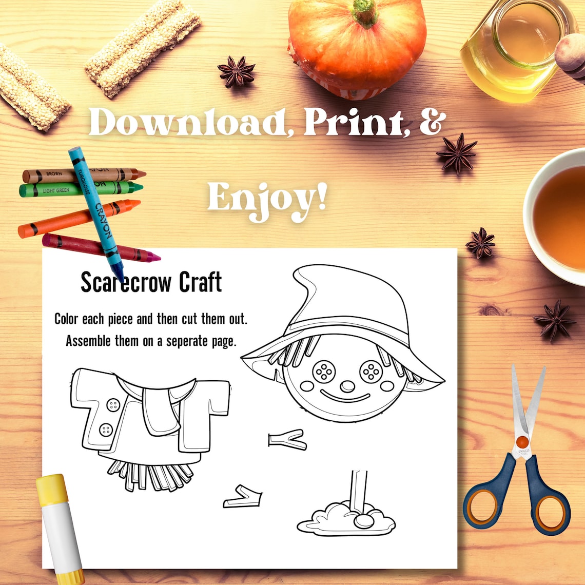 Build Your Own Scarecrow, Scarecrow Coloring, K5 Learning, Autumn ...