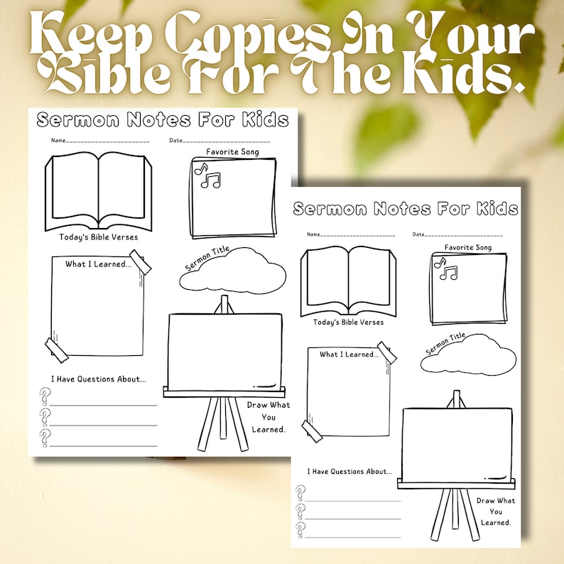 Kids Sermon Notes Printable: Church Activity Pages (digital Download ...
