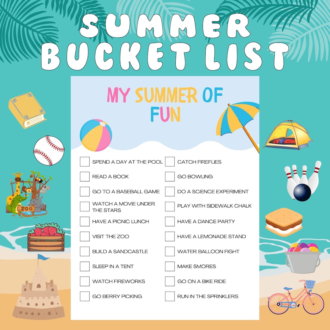 Printable Kids Summer Bucket List Poster: Fun Activities (instant ...