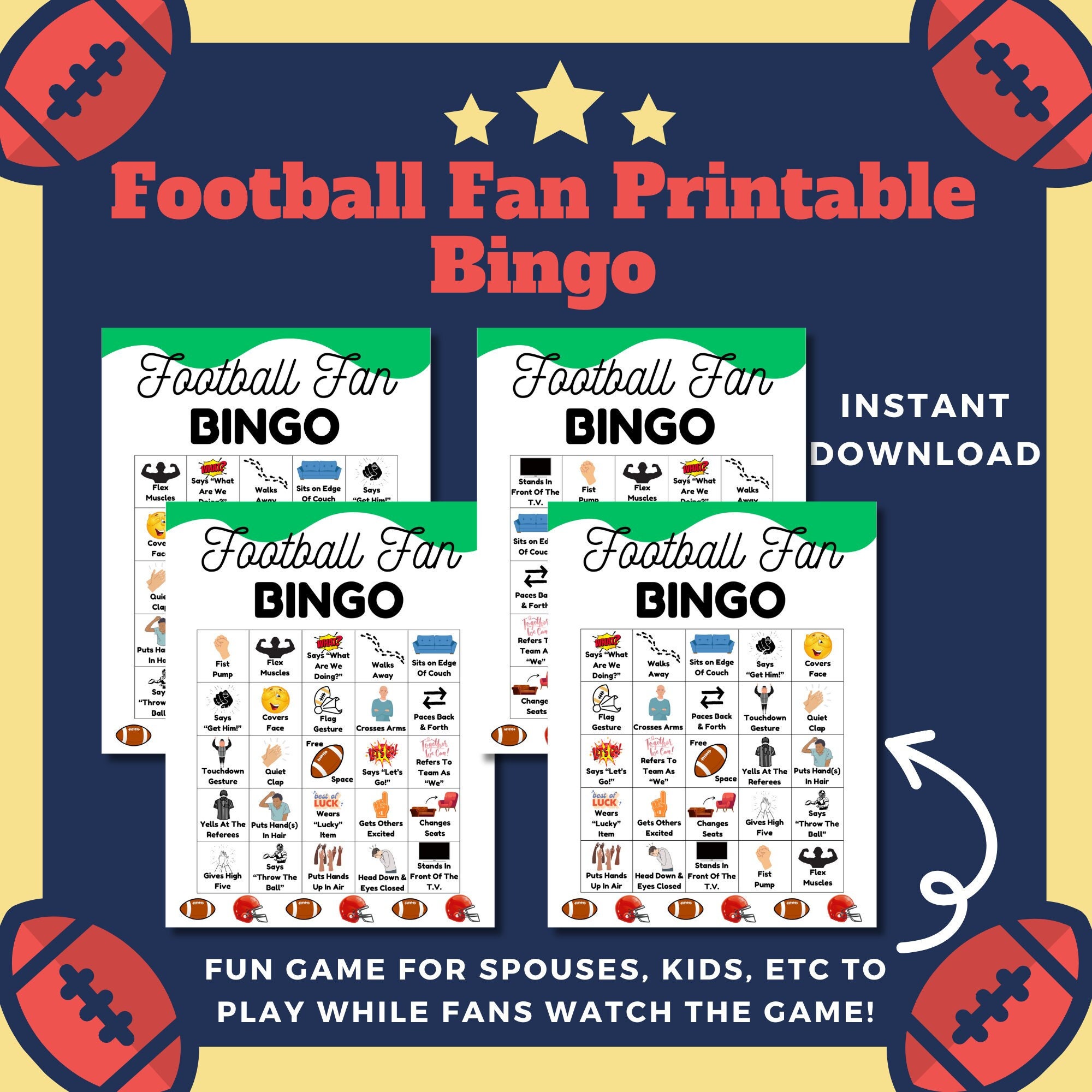 Football Bingo Cards, Football Bingo, Football Activity, Unique Bingo ...
