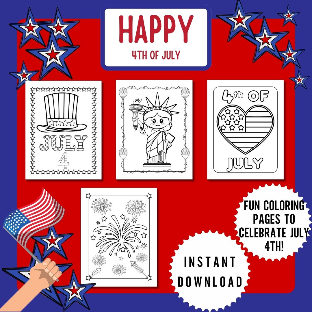 Festive 4th of July Coloring Pack - Patriotic Firework and Statue of ...