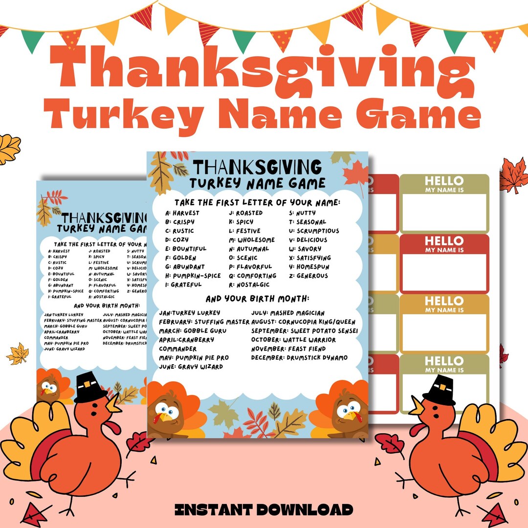 Thanksgiving Turkey Name Game: Printable Classroom Activity (PDF) - Etsy