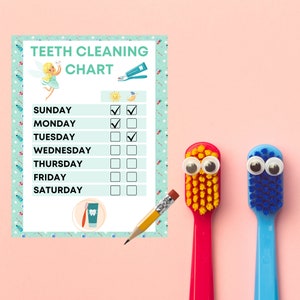 Kids Teeth Cleaning Chart, Brushing Teeth Chart, Oral Hygiene, Brush ...