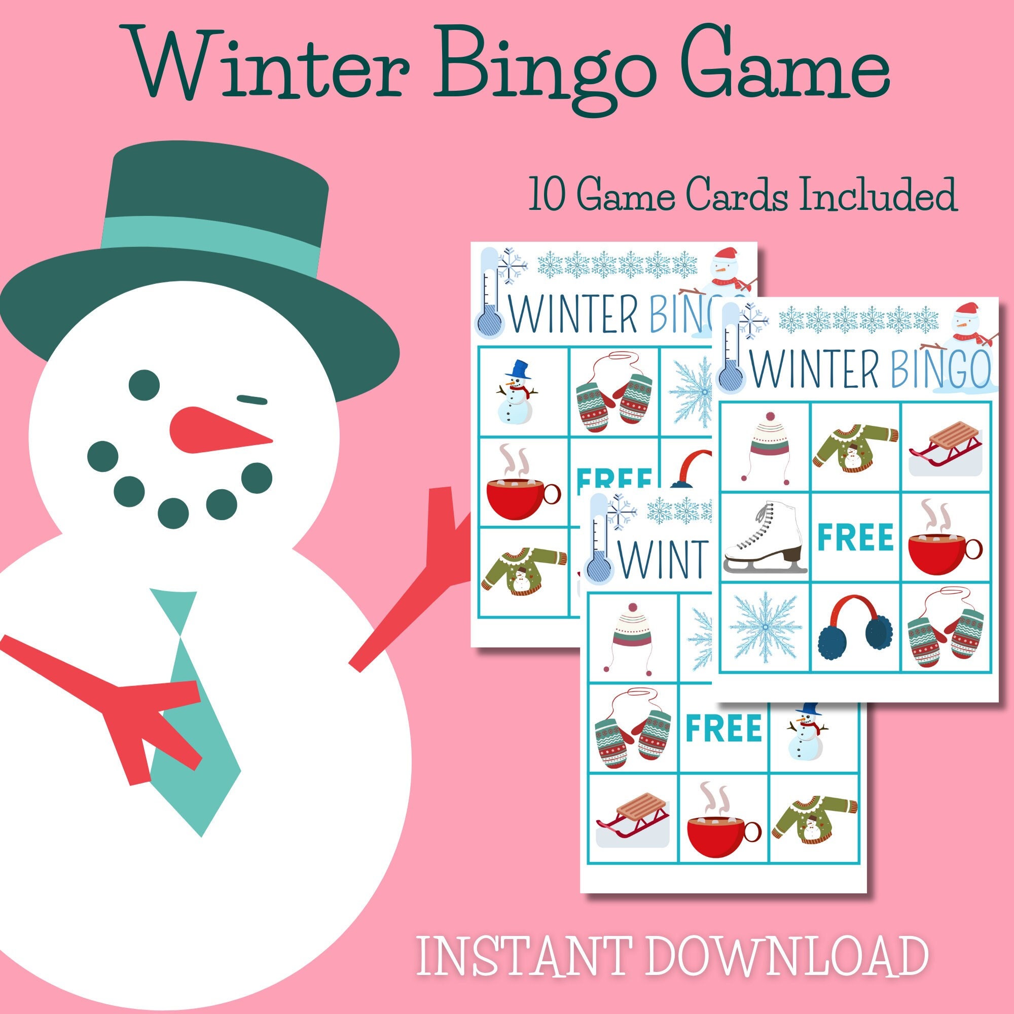 Winter Bingo Board, Printable Winter Bingo Cards,snow Day Game,winter ...