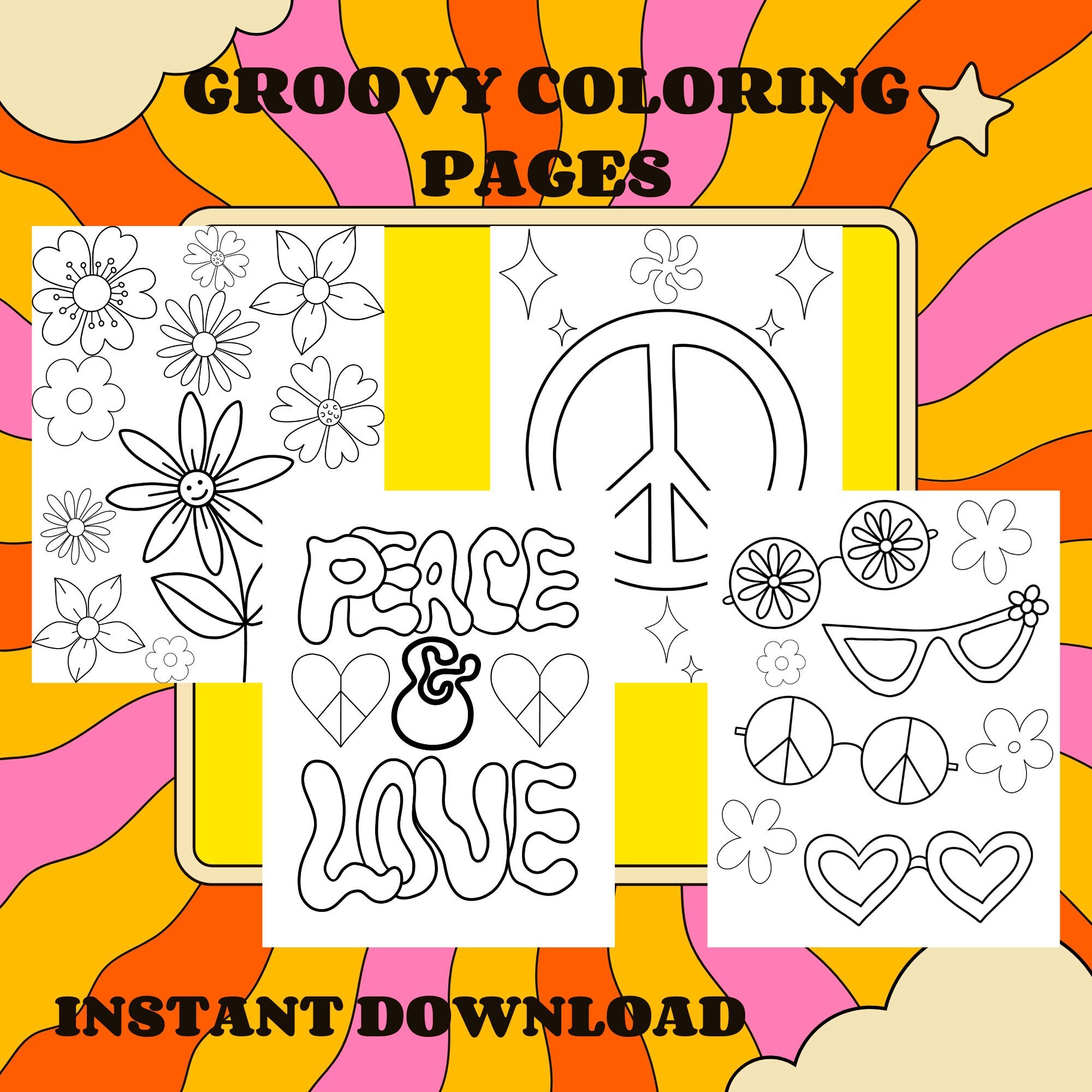 Groovy Coloring Book, Be Groovy Be Very Groovy, Color Study Printable ...
