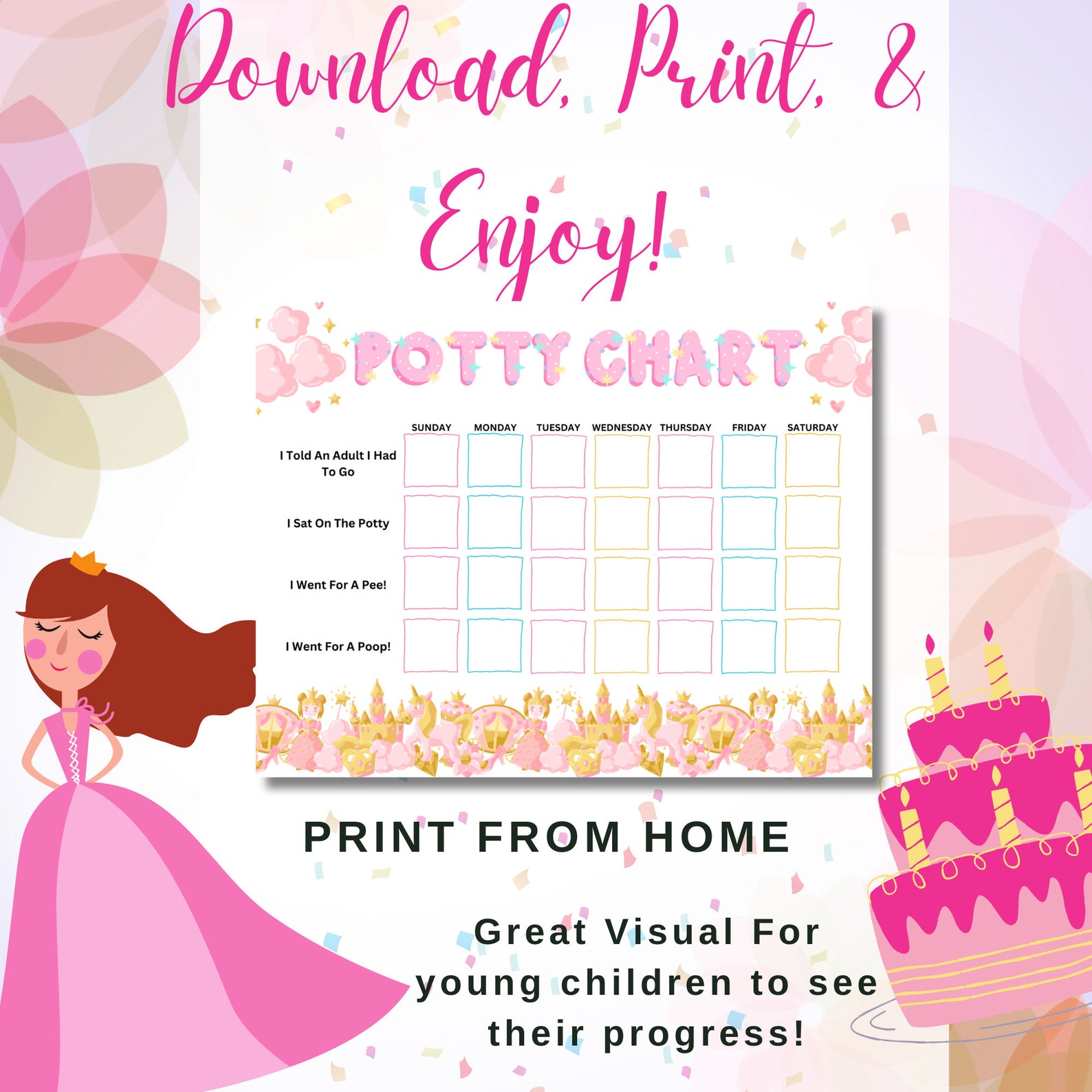 Princess Potty Training Sticker Chart: Kids Motivation (digital ...