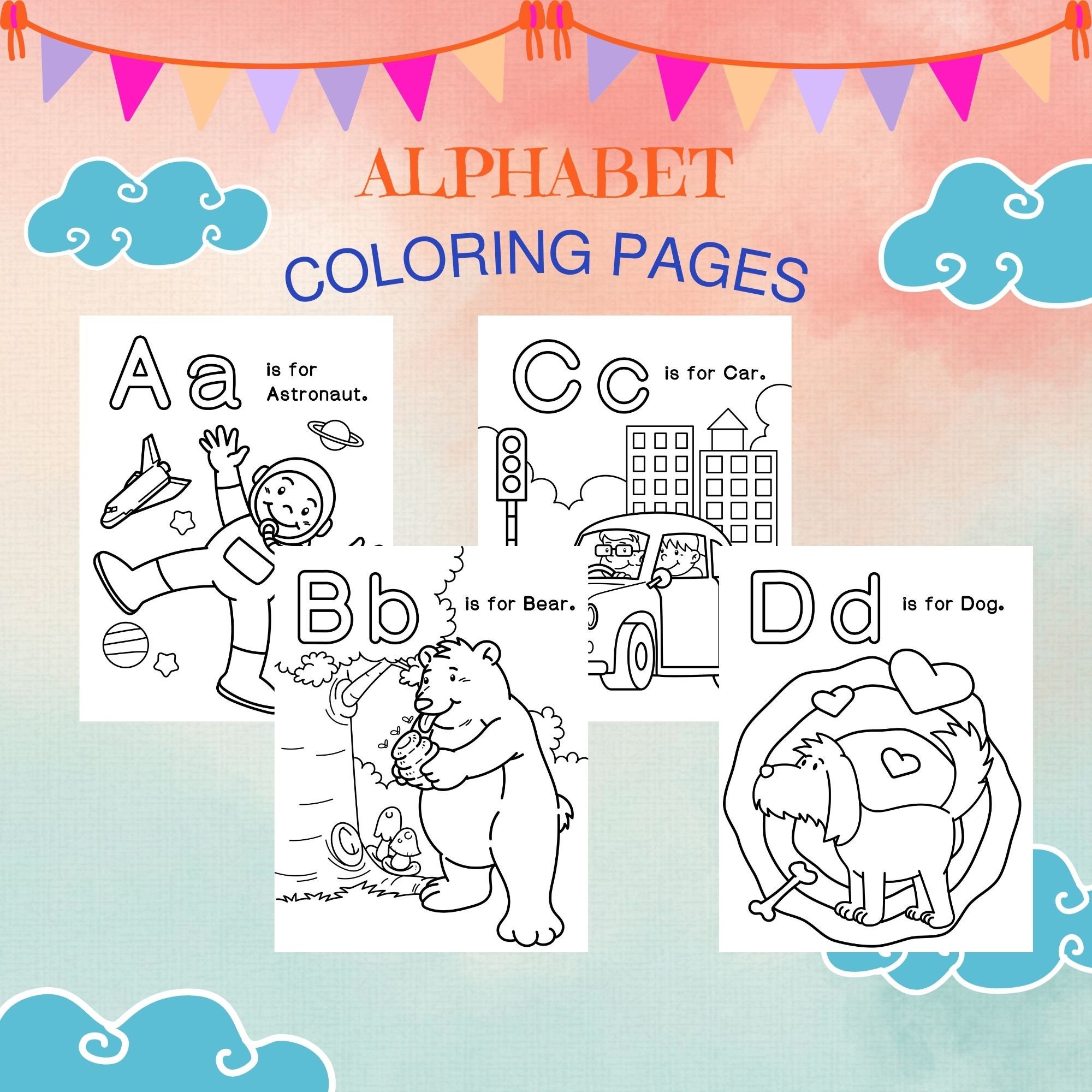 Alphabet Coloring Pages: 26 Printable Worksheets (PDF) - Etsy
