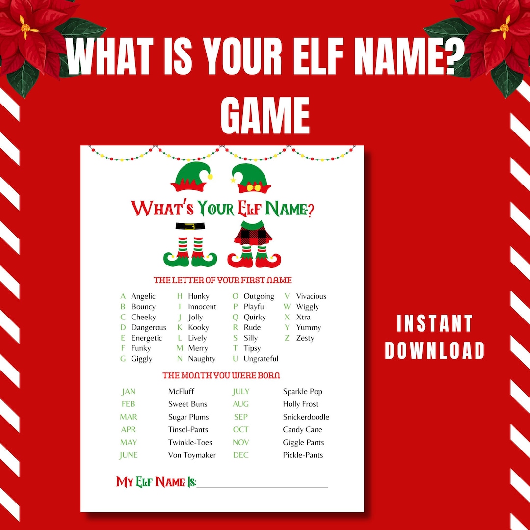 Elf Name Game: Printable Christmas Party Activity (digital Download) - Etsy