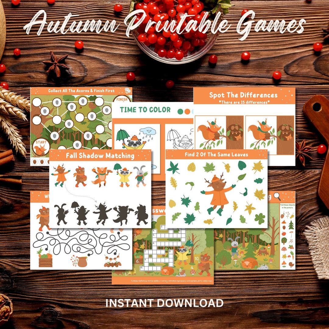 Fall Activities Printable Games for Kids: Autumn Games Bundle (digital ...