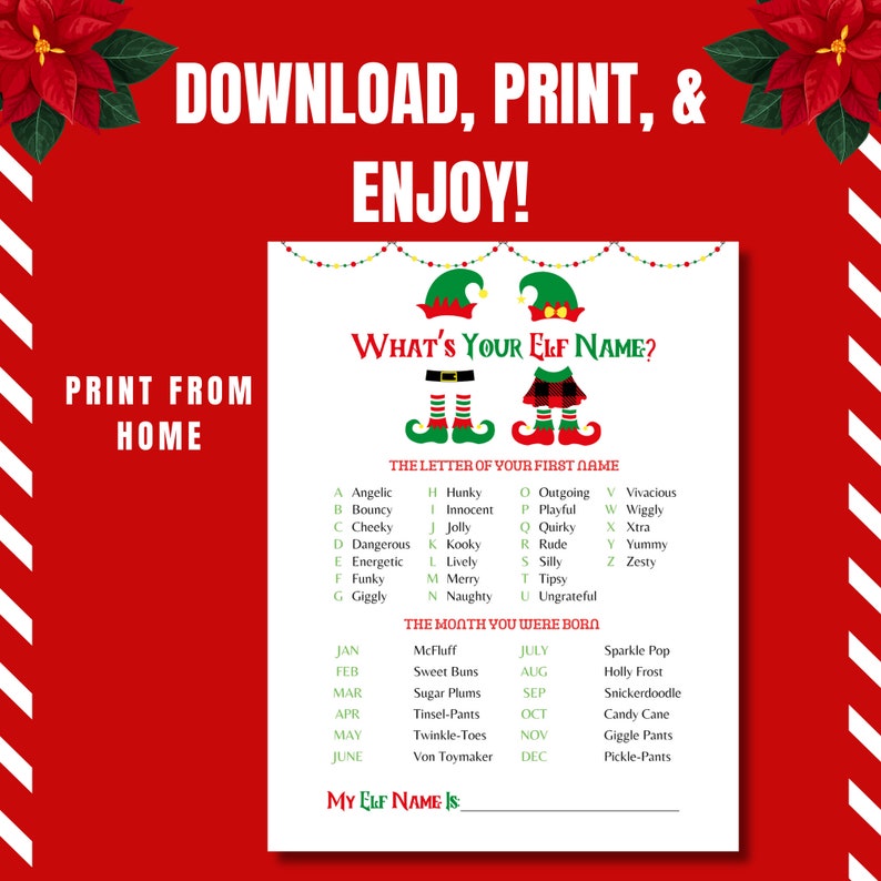 Elf Name Game: Printable Christmas Party Activity (digital Download) - Etsy