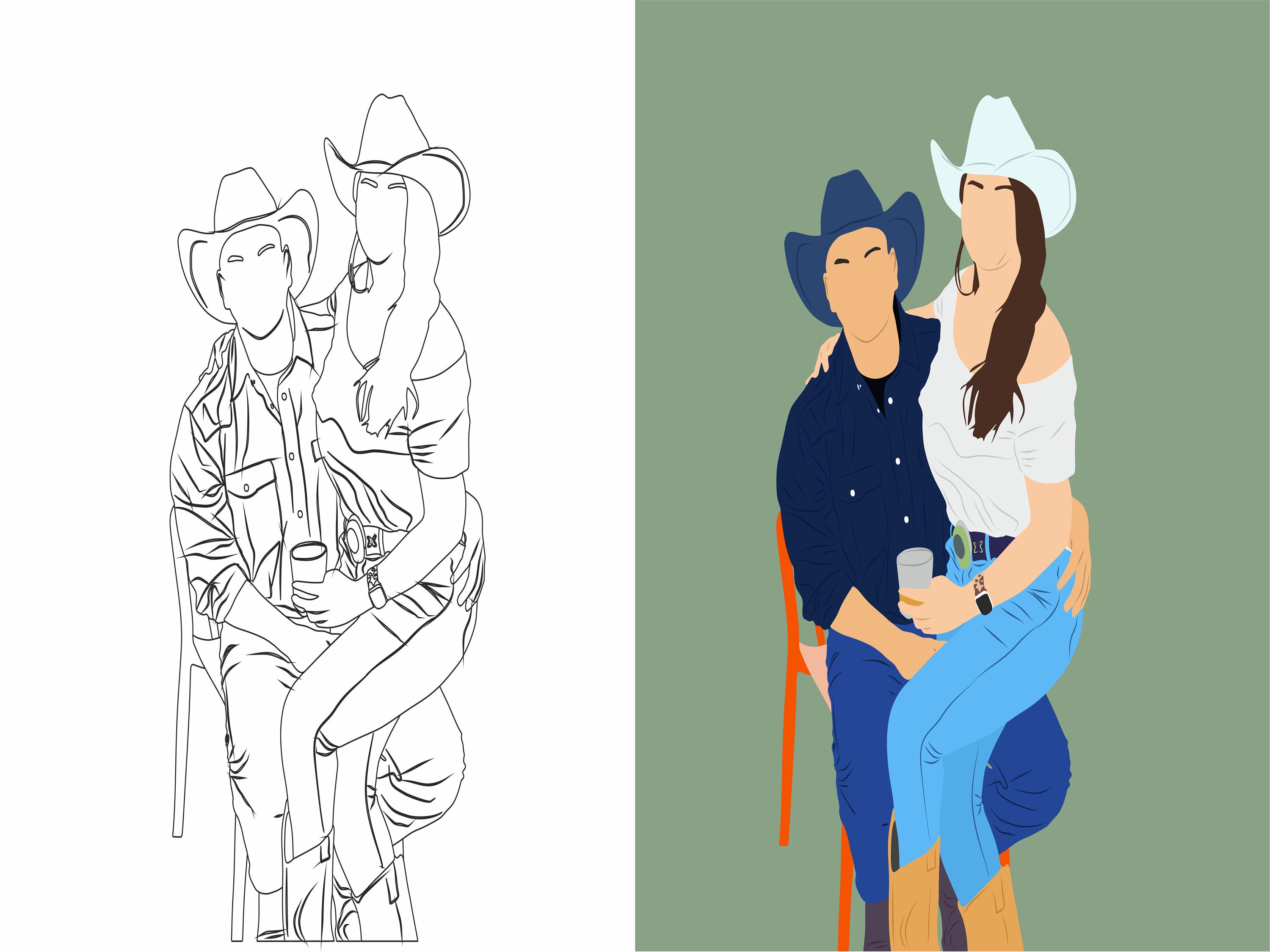 Custom Line Drawing, Personalized Faceless Portrait, Custom Line Art ...