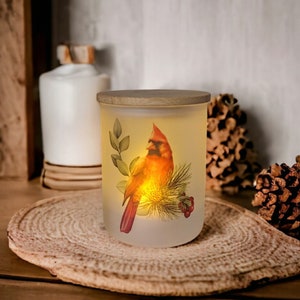 Cardinal Candle Holder With A Battery Operated Flickering Tea Light Red Bird Candle Holder Cardinal Jar Glass Candle Holder Bird Lover Etsy