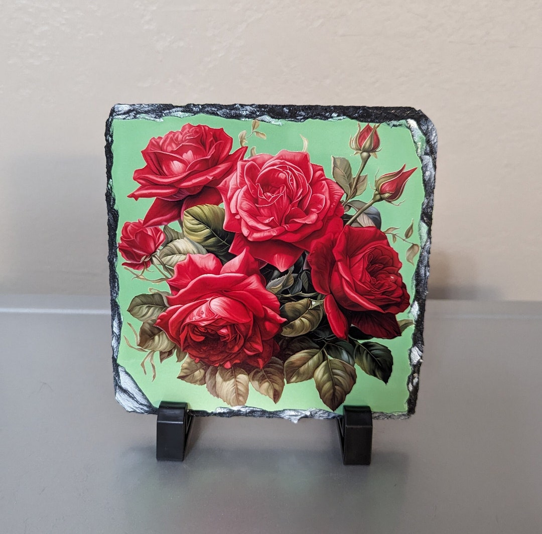 Slate Rose Picture With Display Legs - Decorative Slate Picture ...