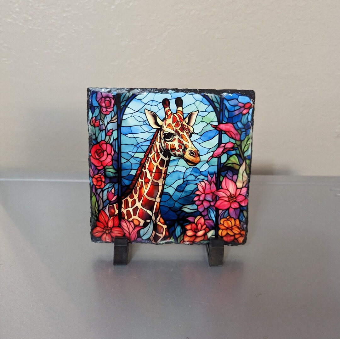 Handmade Giraffe Slate Picture With A Stunning Stained Glass Design ...