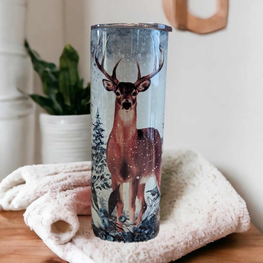 Beautiful Deer in the Snow Tumbler, Deer Cup, Deer Tumbler, Winter Deer ...