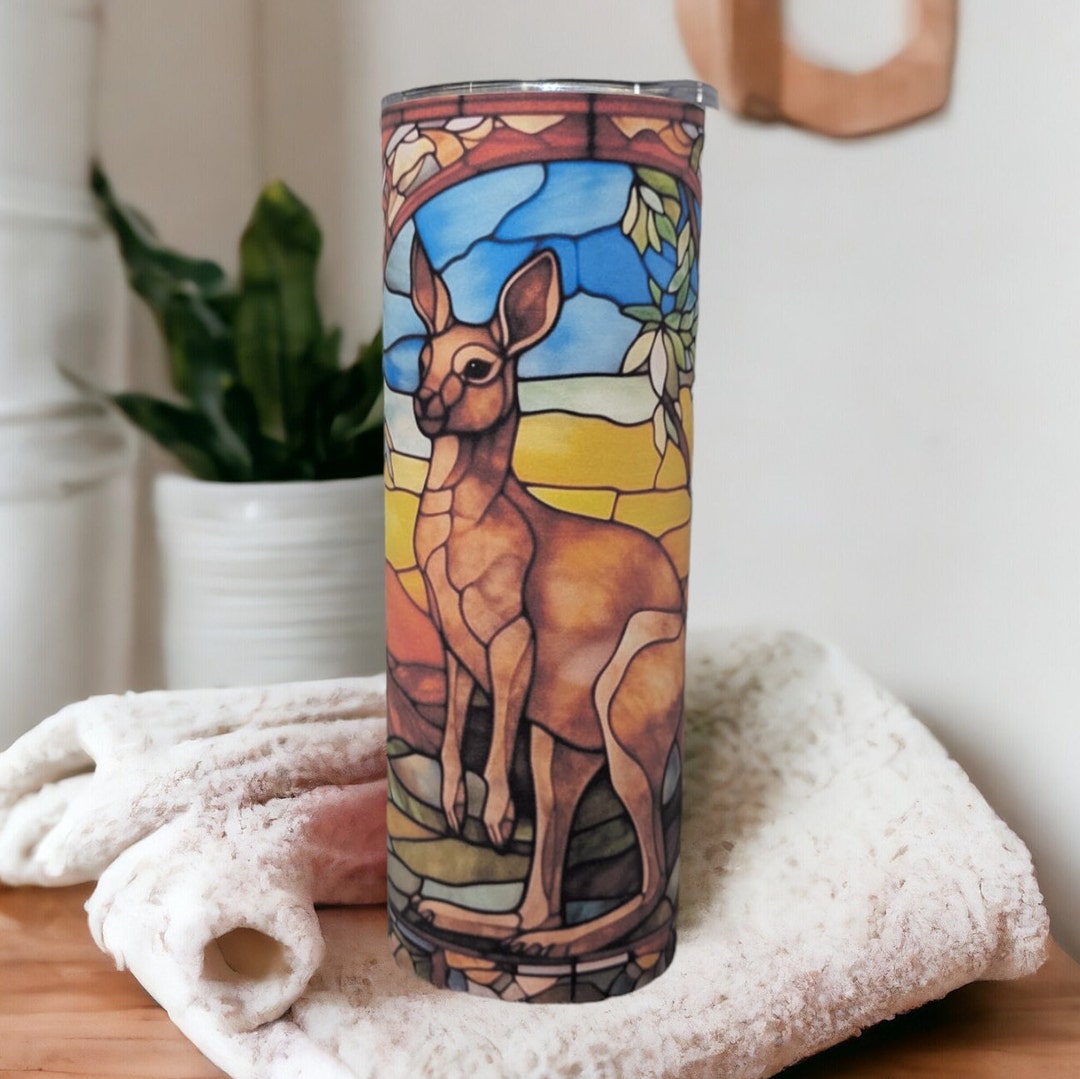Kangaroo Tumbler With Stained Glass Design, Lid & Straw Included ...