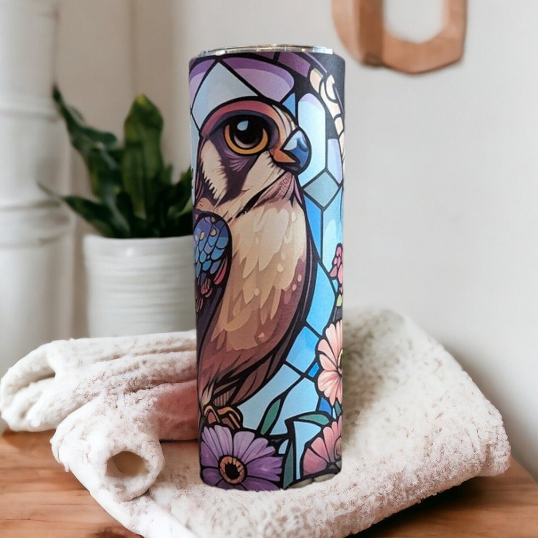 Falcon Tumbler With Stained Glass Design, Falcon Cup With Name, Falcon ...