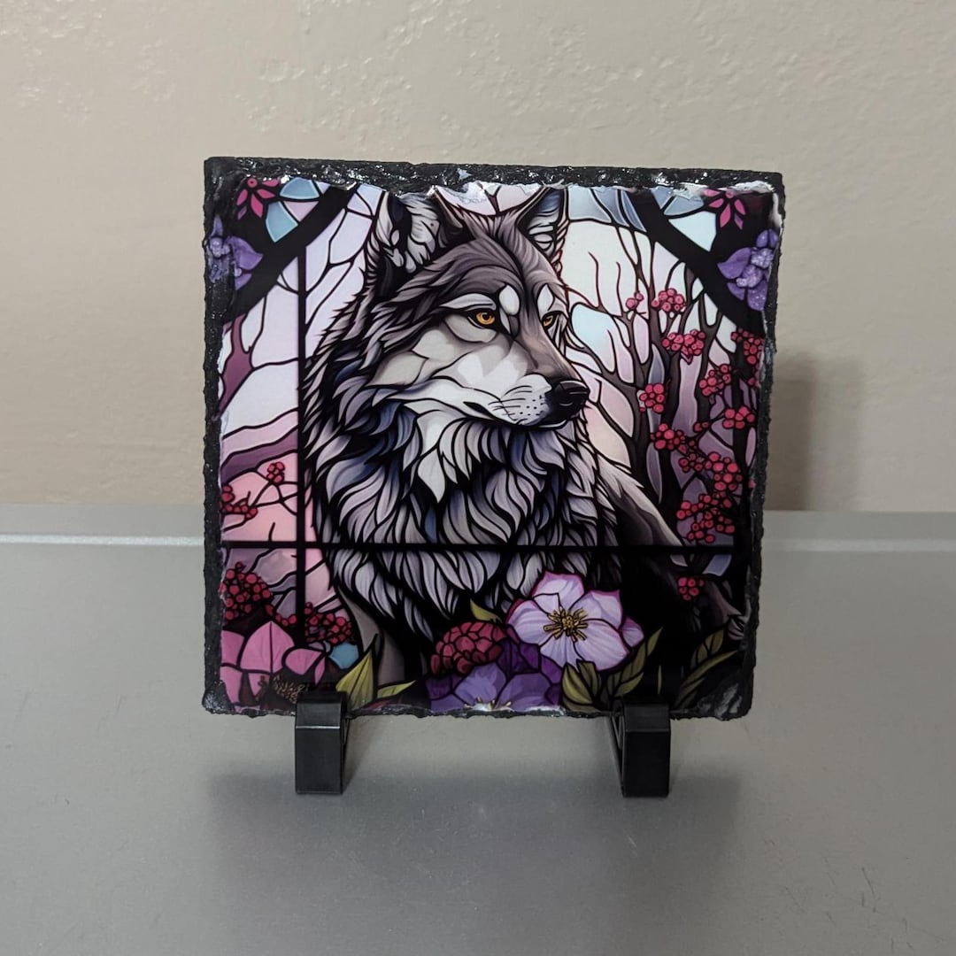 Slate Wolf Picture With Display Legs, Wolf Gift, Wolf Decor, Wolf ...