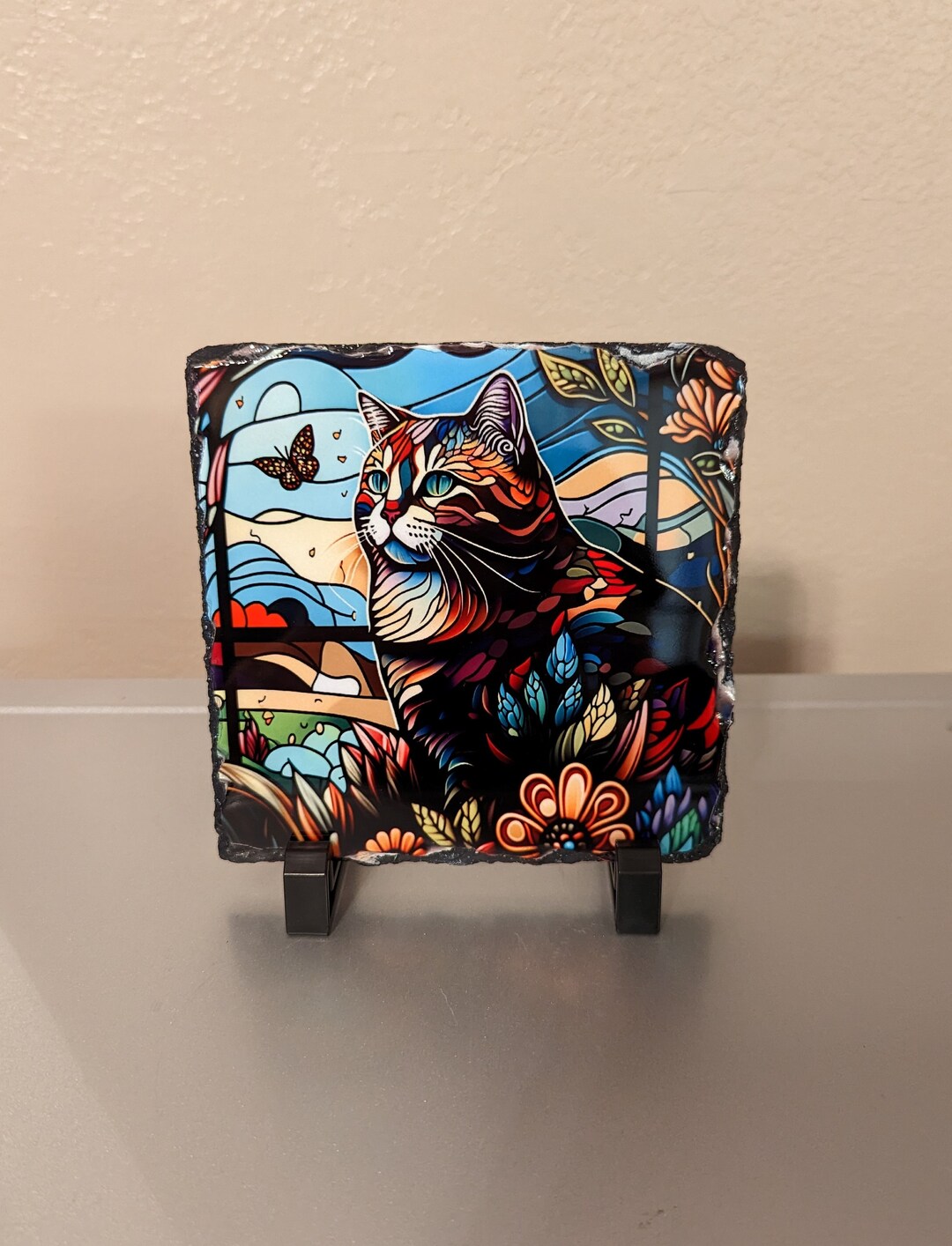 Stained Glass Design Slate Cat Picture, Cat Plaque, Cat Decor, Cat ...