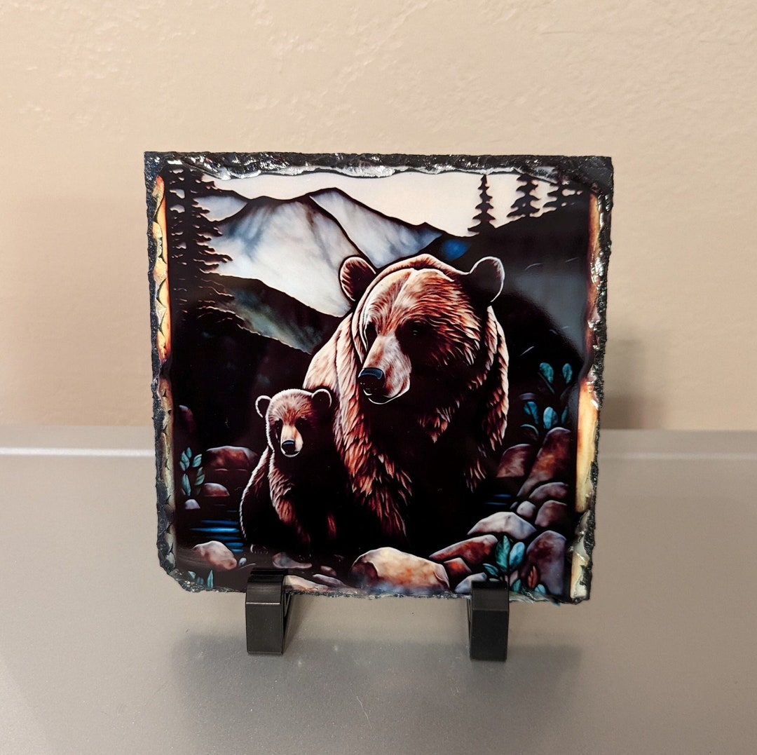 Slate Bear Picture With Display Legs, Bear Decor, Bear Plaque, Bear ...