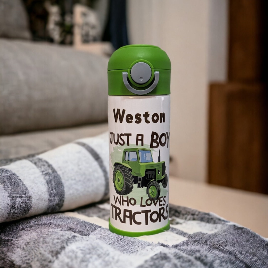 Kids Tractor Water Bottle With Name, Kids Tractor Cup, Perfect ...