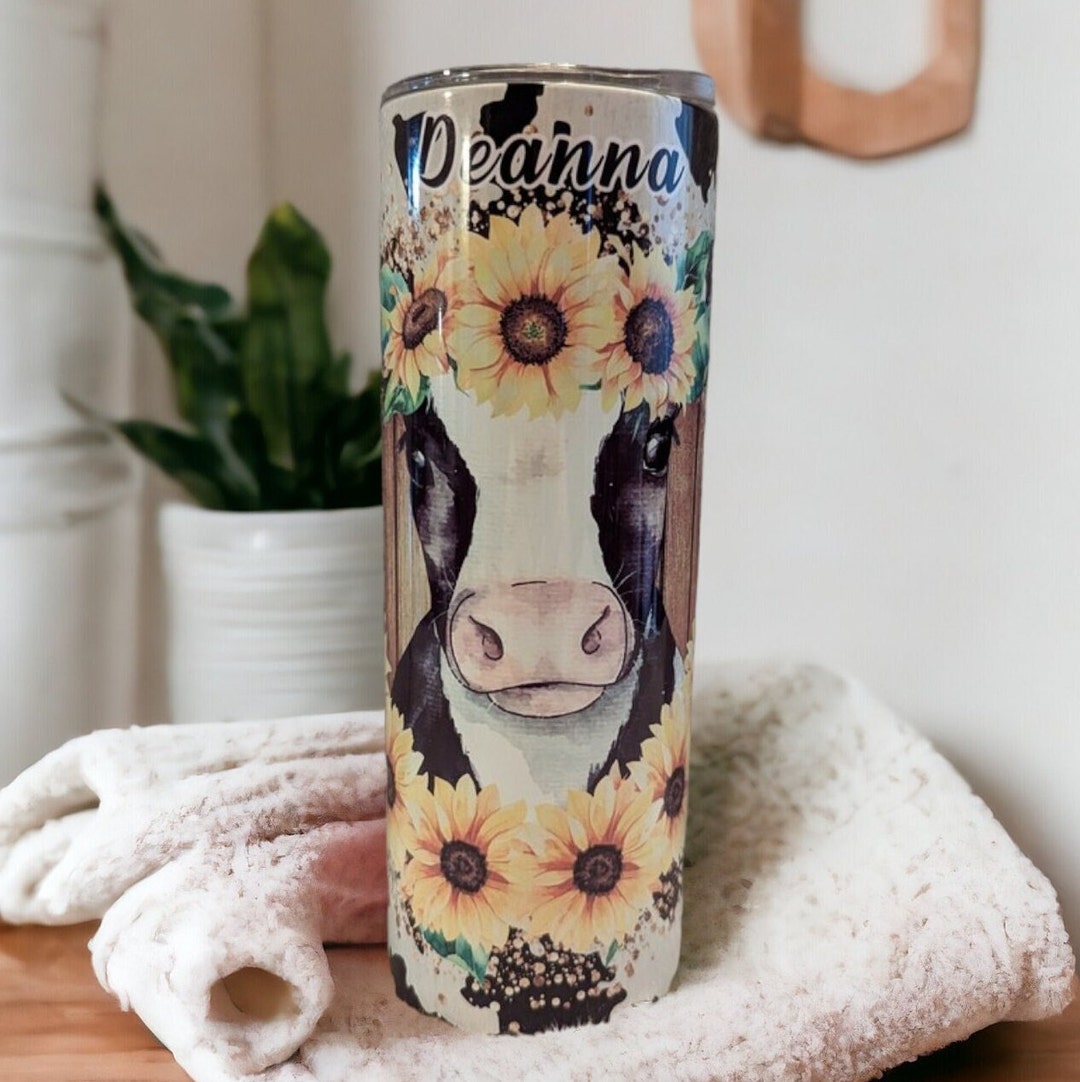 Cow With Sunflowers Tumbler Can Be Personalized, Cow Cup With Name, Cow ...