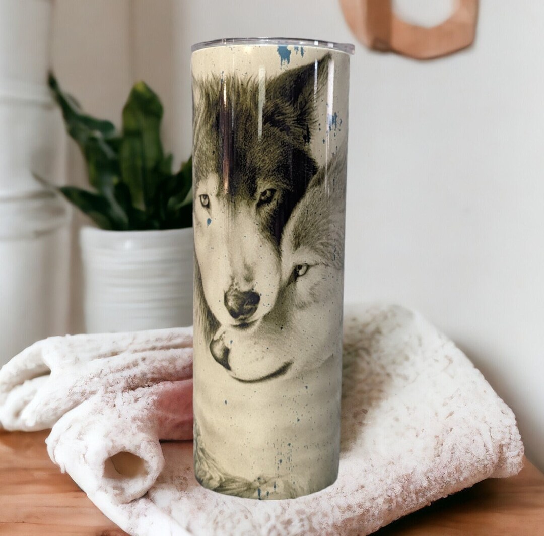 Wolf Tumbler With Reusable Straw Can Be Personalized, Wolf Cup With ...