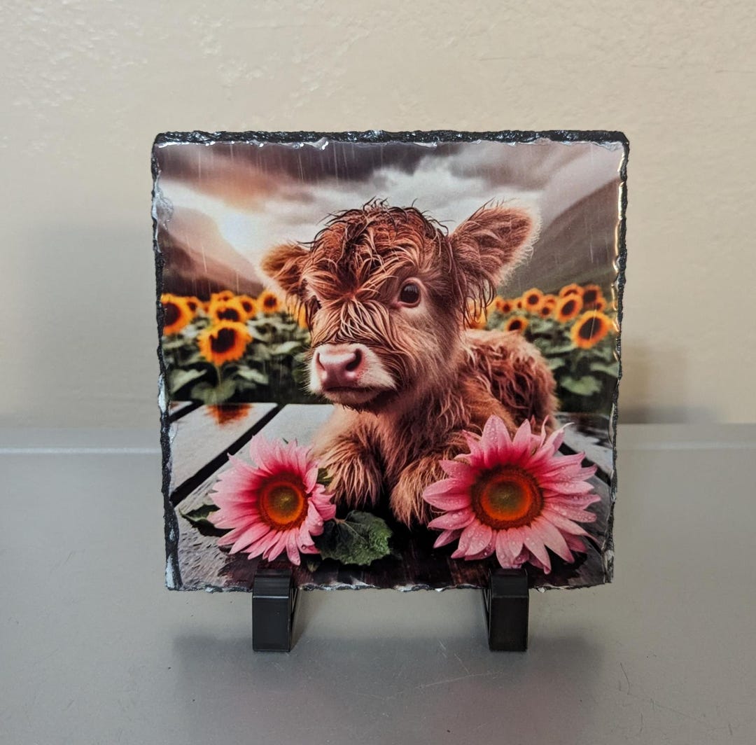 Highland Cow Slate Picture With Display Legs, Cow Plaque, Highland Cow ...