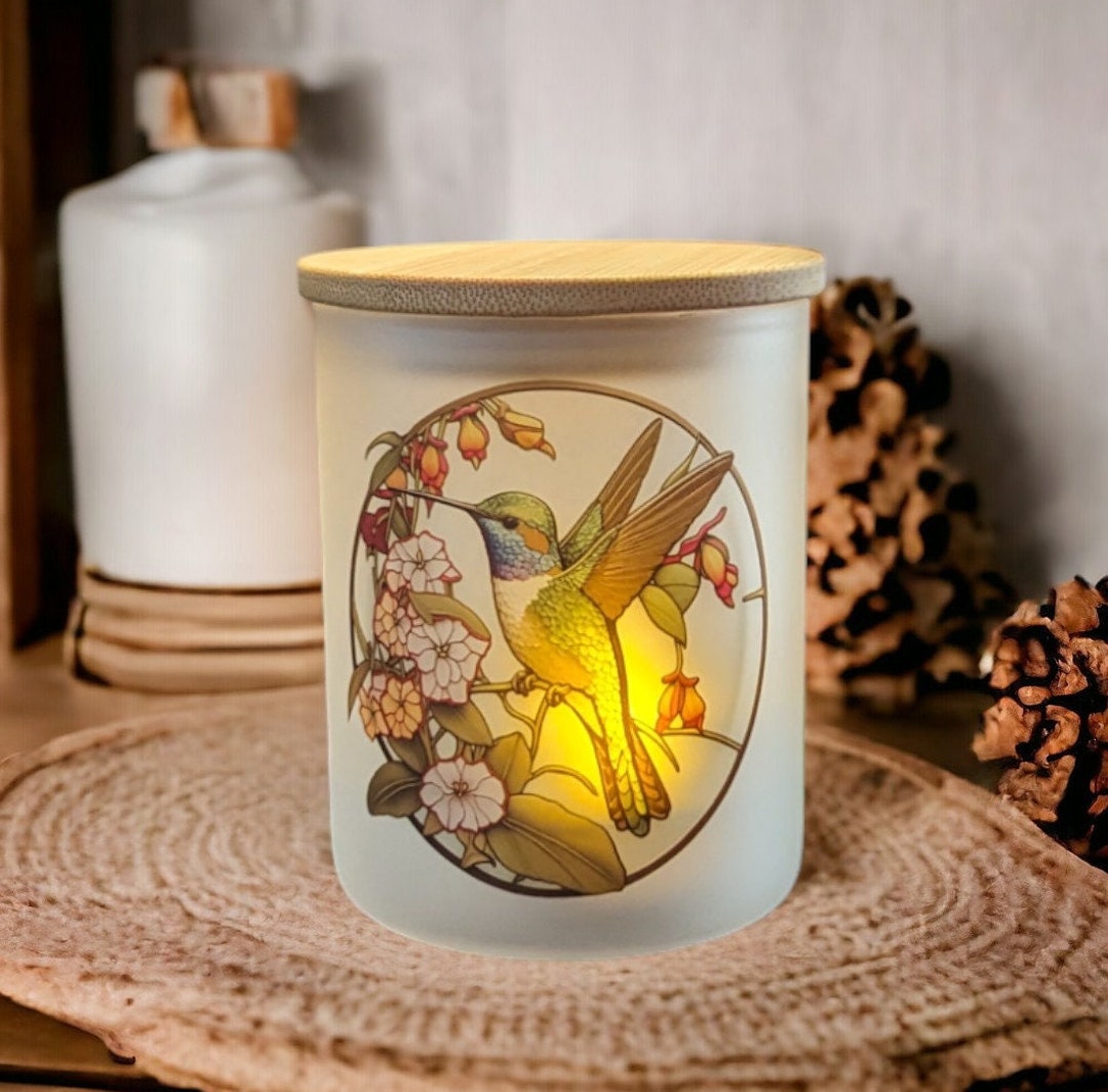 Glass Hummingbird Candle Holder With A Battery Operated Flickering Tea ...